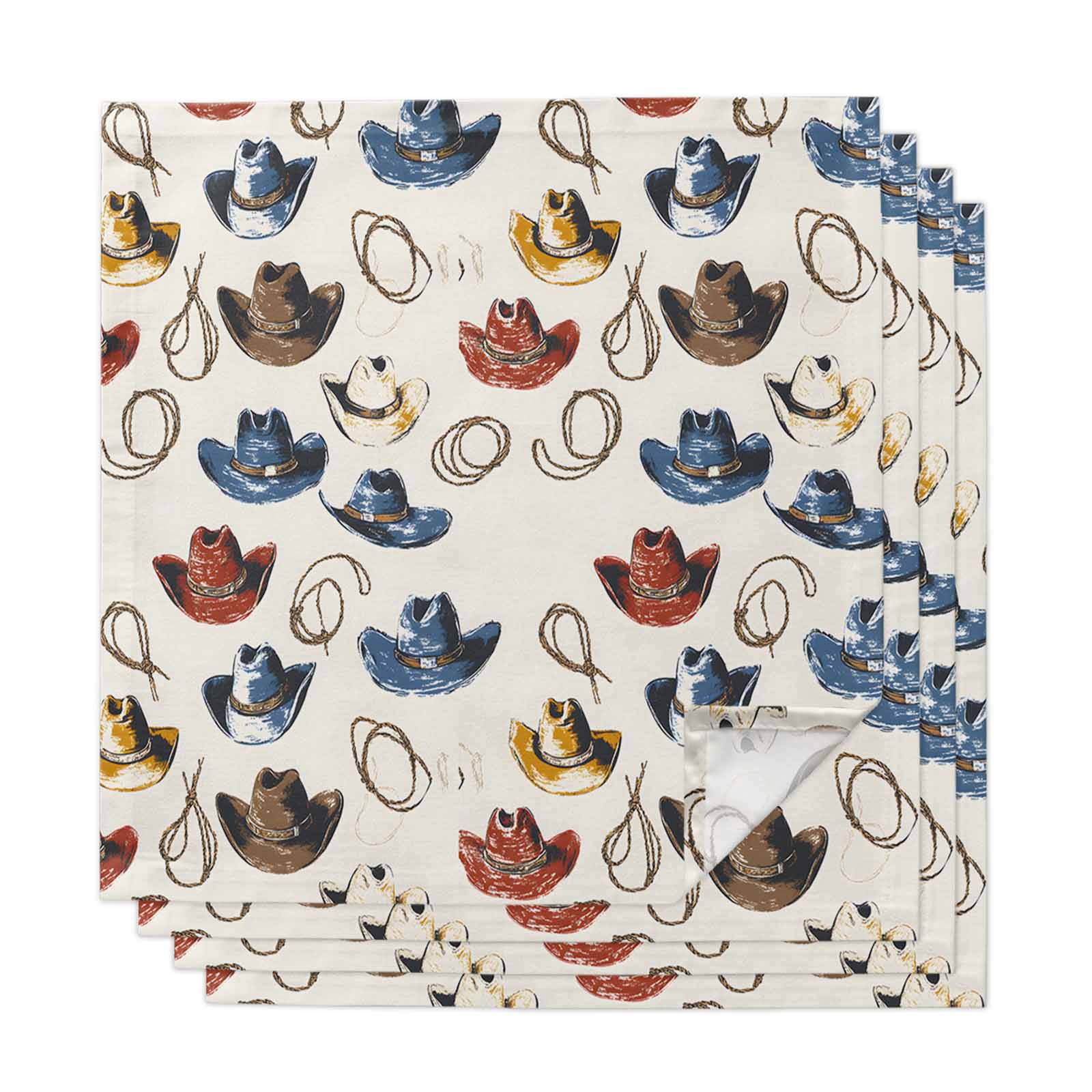 Blue Red Yellow Cloth Napkins, Watercolor Western Cowboy Washable and ...