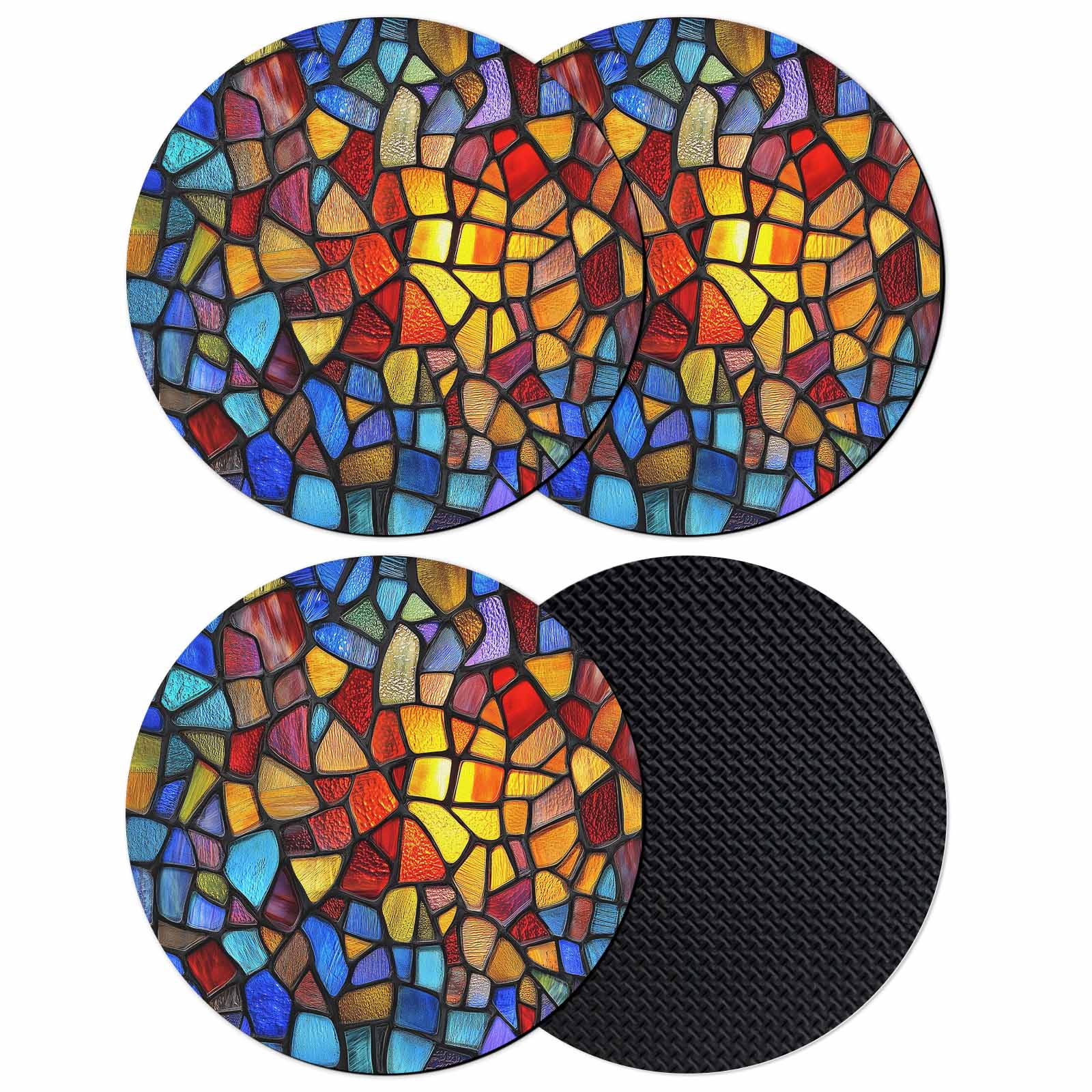 Blue Red Yellow Coasters Set of 4, Modern Colored Rainbow Stained Glass ...