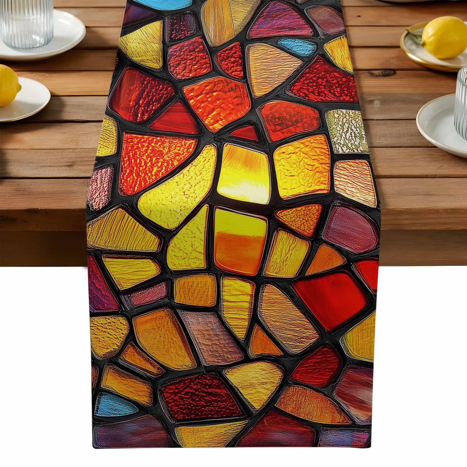 Blue Red Yellow Cotton Linen Table Runner for Dining Kitchen, Modern ...