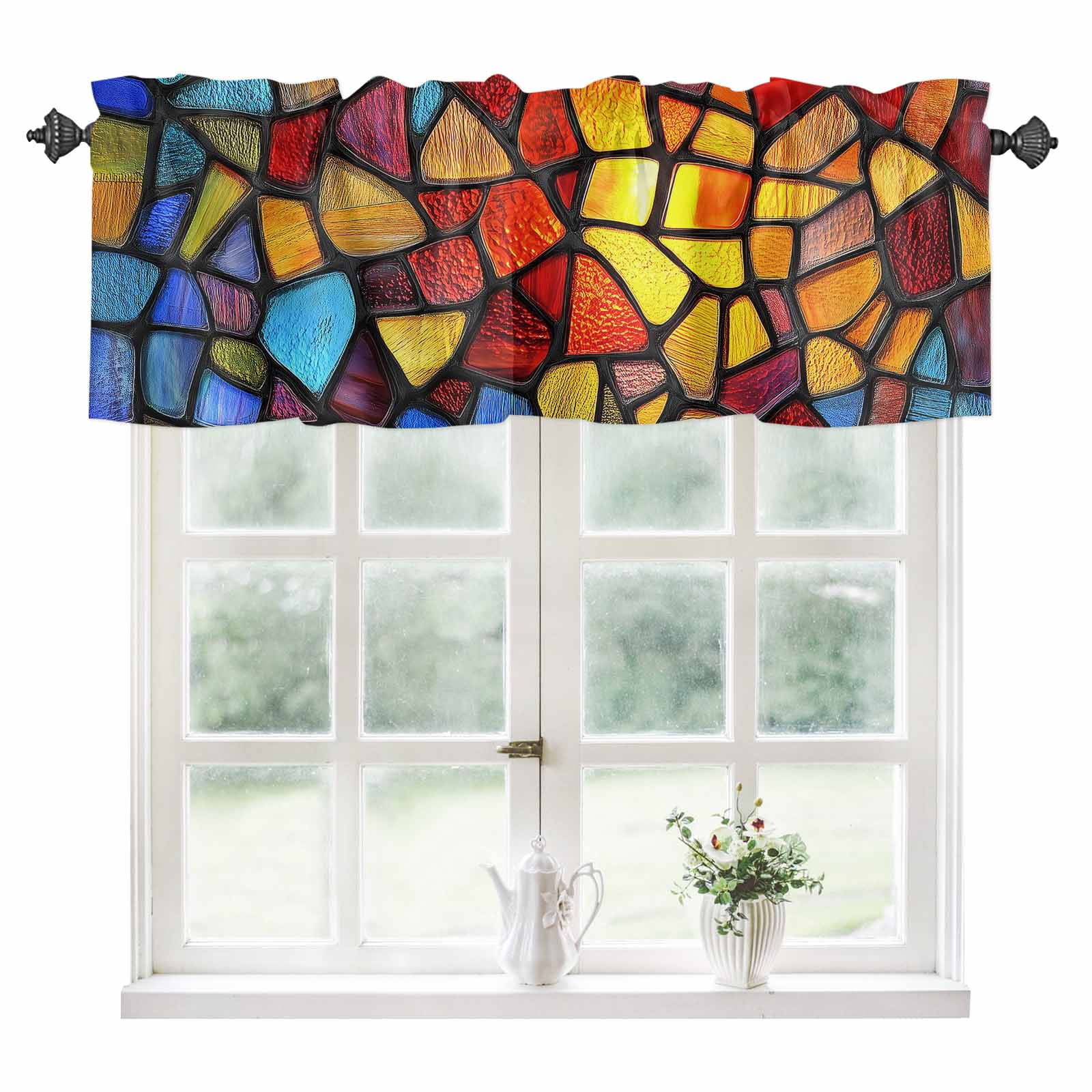 Blue Red Yellow Kitchen Valances for Windows 60x18 Inch Kitchen ...