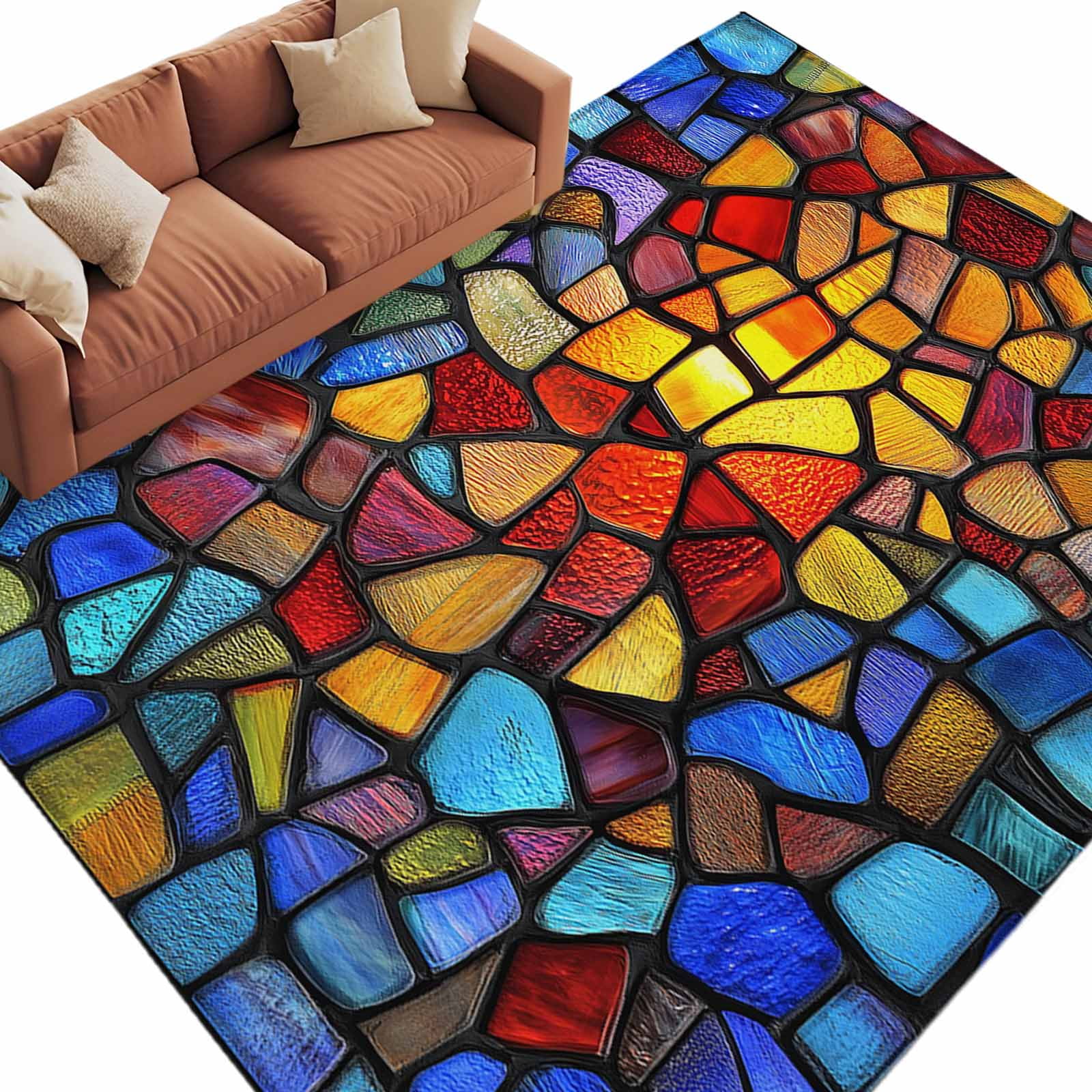 Blue Red Yellow Large Area Rugs for Bedroom Living Room, Soft Non Slip ...