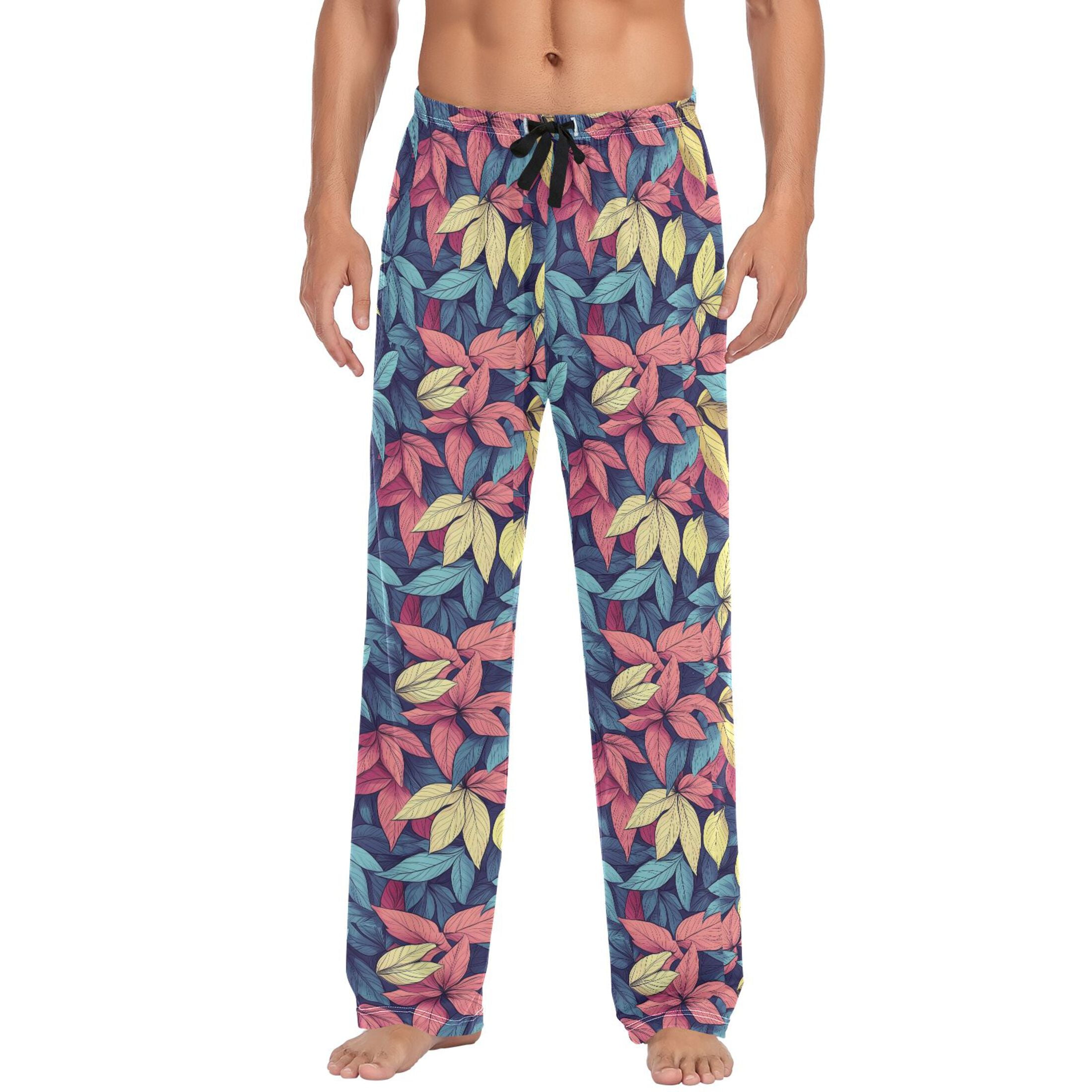 Blue Red Yellow Leaf Mens Pajama Pant Sleep and Lounge Bottons with ...