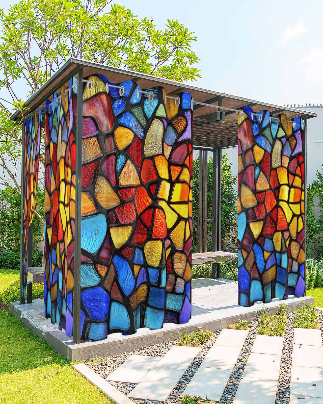 Blue Red Yellow Outdoor Curtains for Patio Waterproof,Modern Colored ...