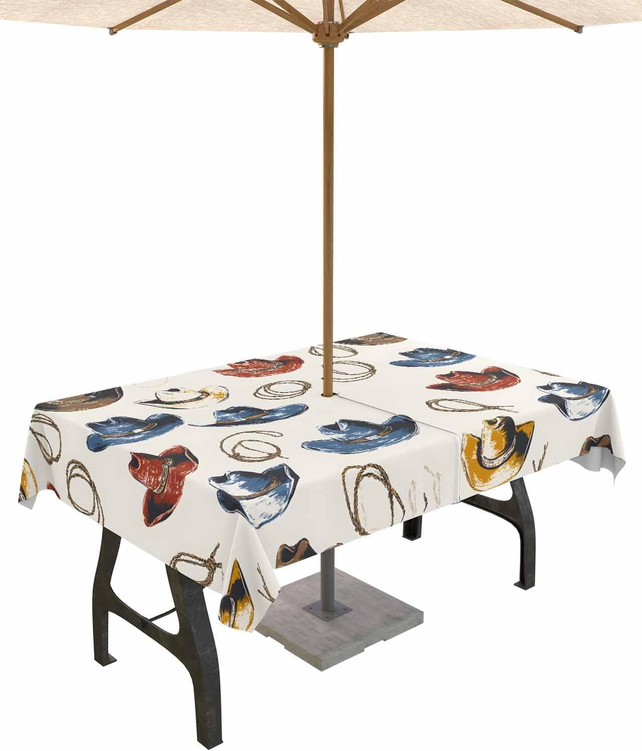 Blue Red Yellow Outdoor Tablecloth with Umbrella Hole Rectangle ...
