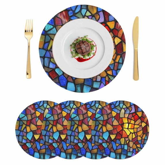 Blue Red Yellow Round Placemats Set of 4, Braided Polypropylene Place ...