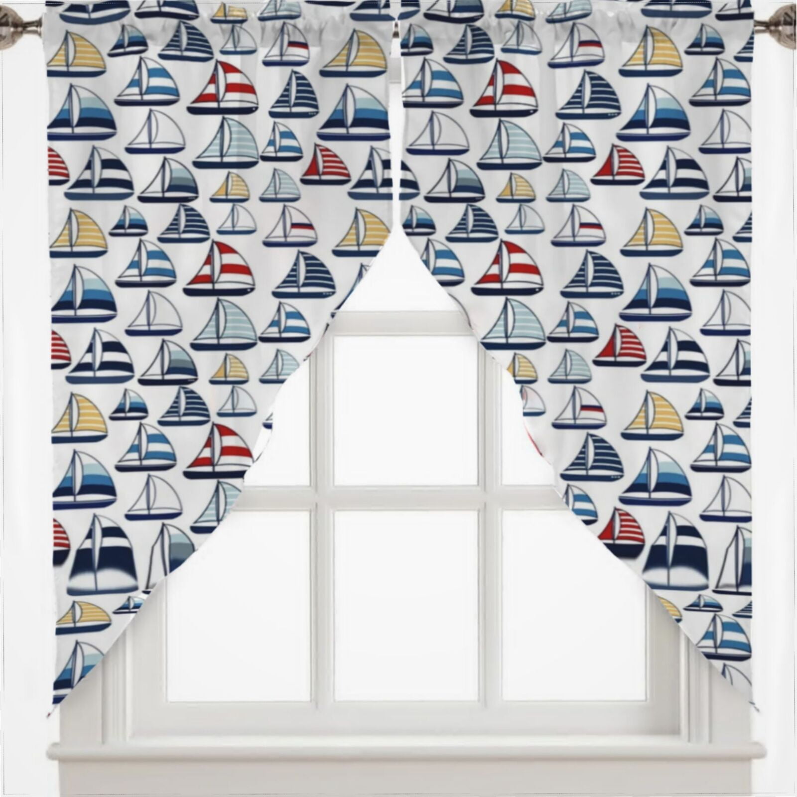 Blue, Red, Yellow Sailboat Pattern Swag Valances For Windows 2 Pack For ...