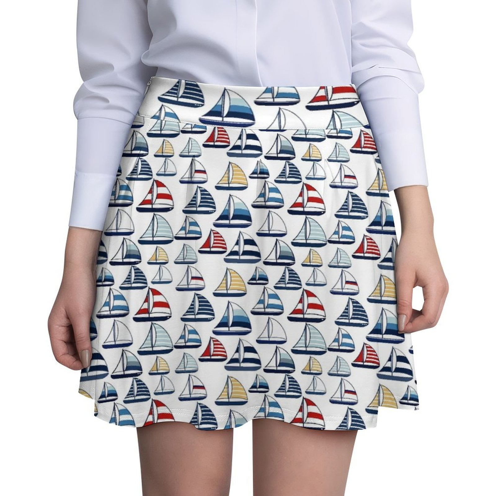 Blue, Red, Yellow Sailboat Pattern Women's Casual Mini Skirt Invisible ...