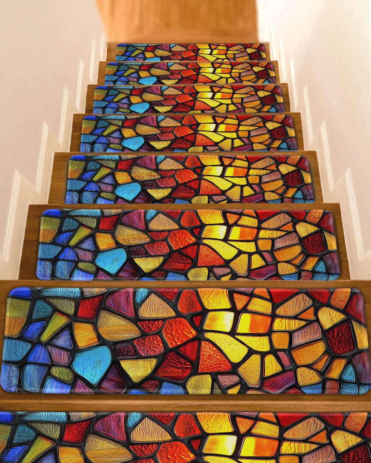 Blue Red Yellow Stair Treads for Wooden Steps Indoor Runner Rug Carpet ...
