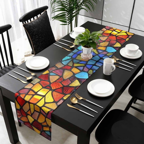 Blue Red Yellow Table Runner 72 Inches Long, Modern Colored Rainbow ...