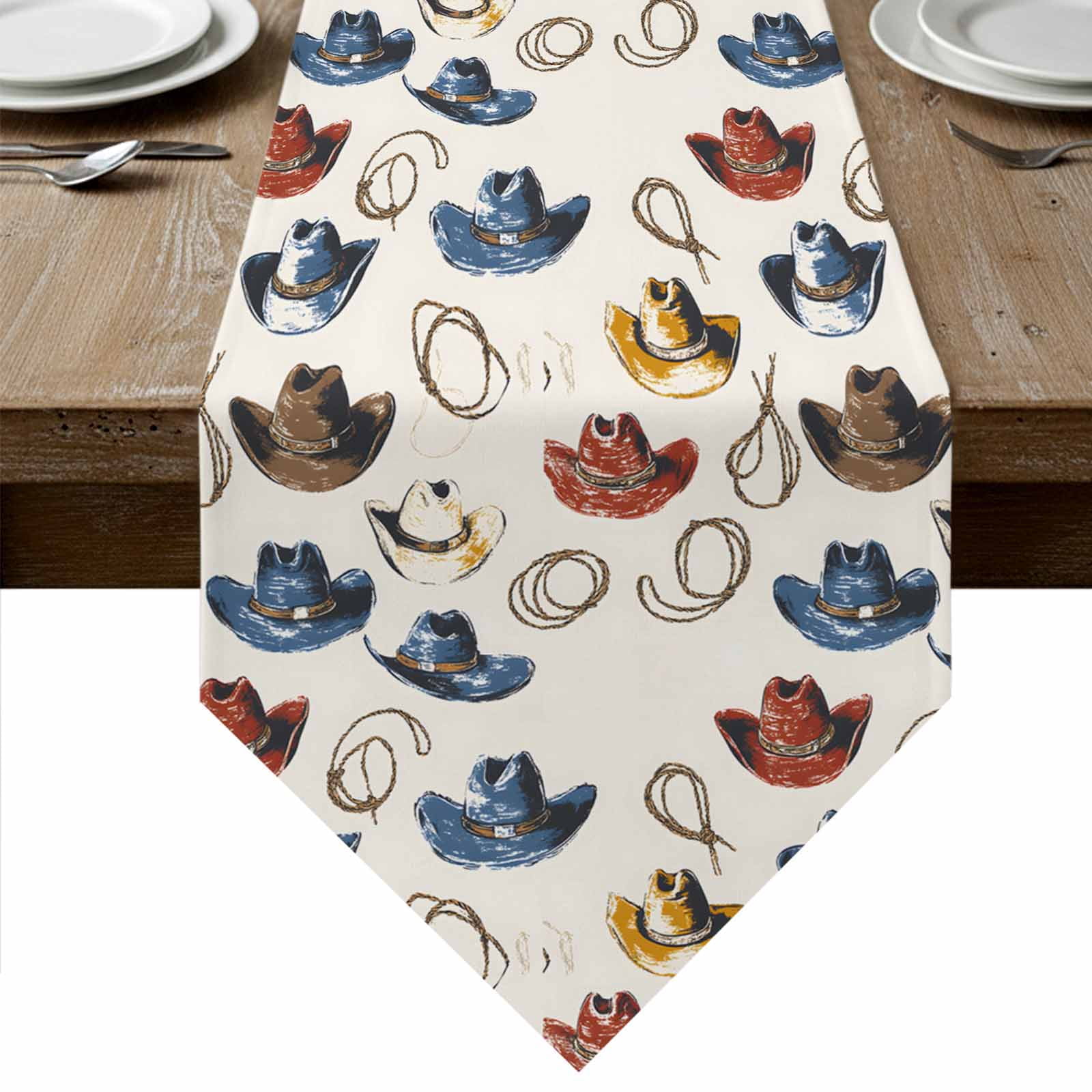 Blue Red Yellow Table Runner Linen Burlap Table Runner 108 Inches Long ...