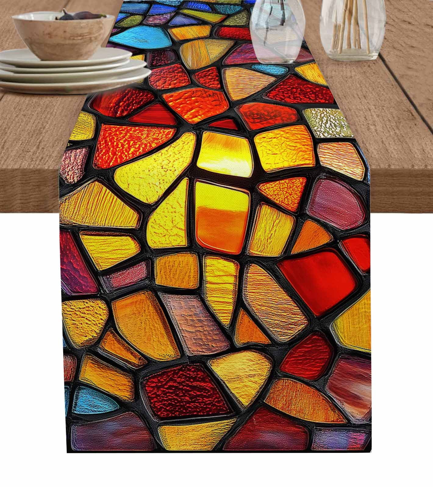 Blue Red Yellow Table Runner Modern Colored Rainbow Stained Glass ...