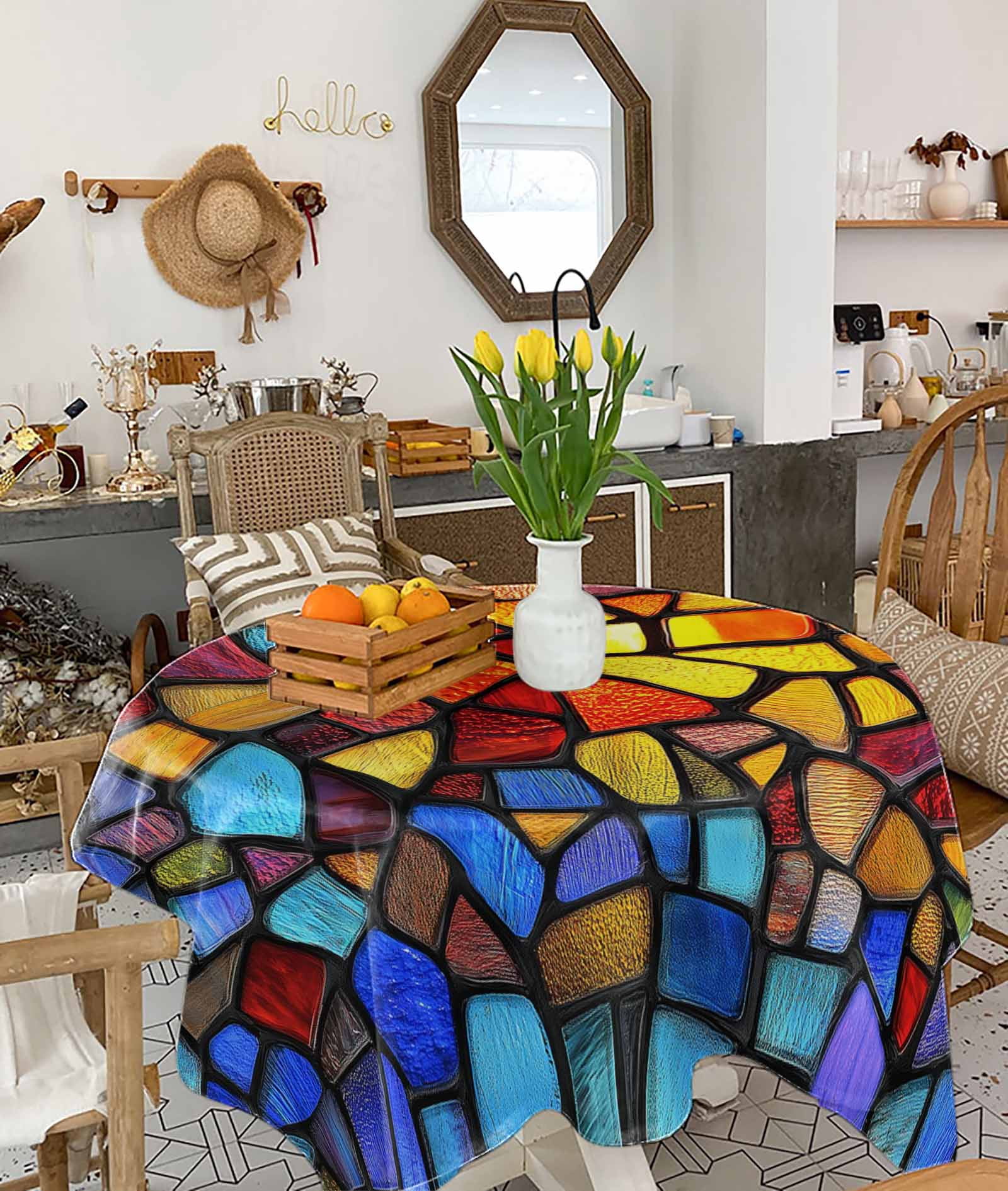 Blue Red Yellow Tablecloth Square Table Cloth 54x54, Waterproof ...