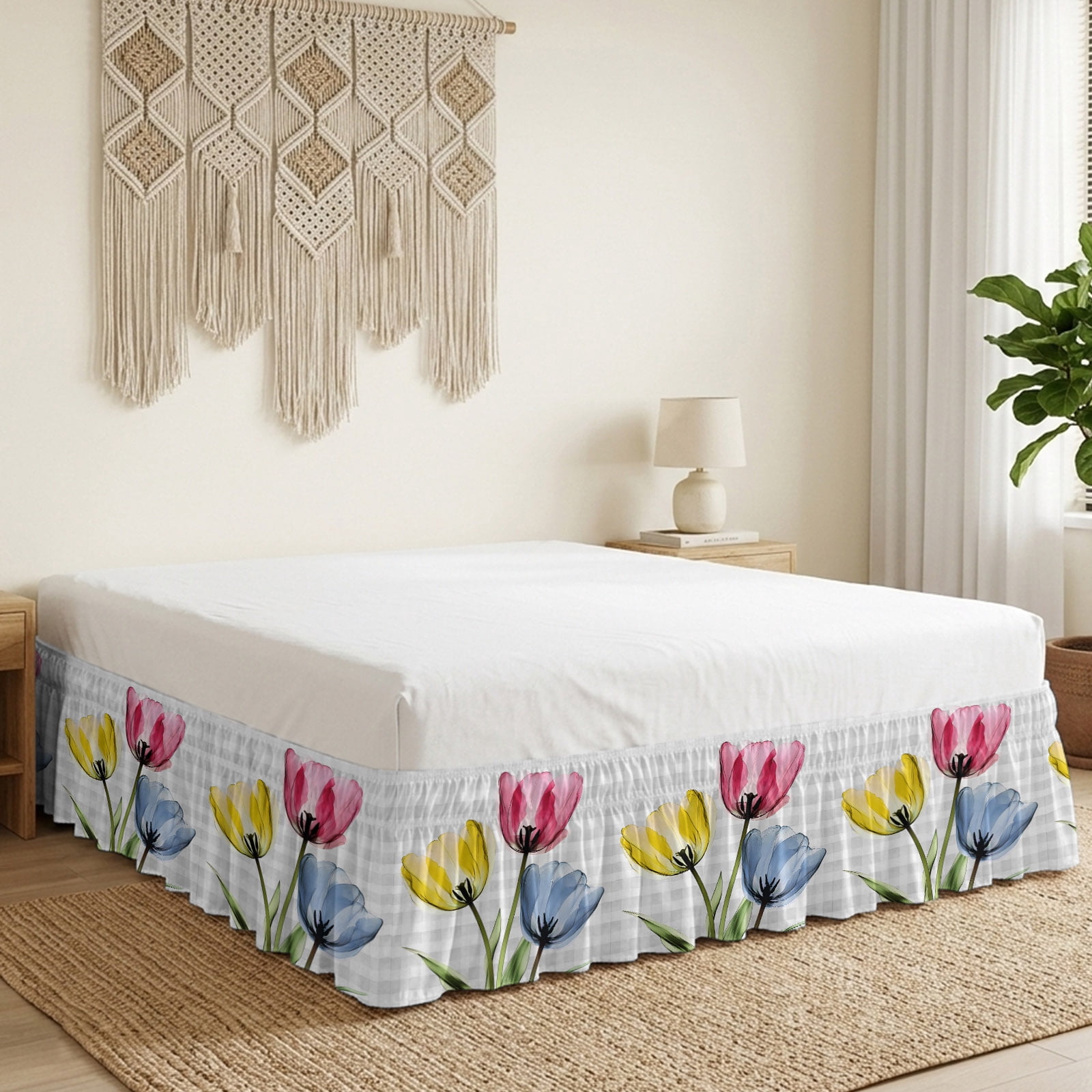 Blue Red Yellow Tulips Bed Skirt Bed Skirts King Size 16 Inch Drop ...