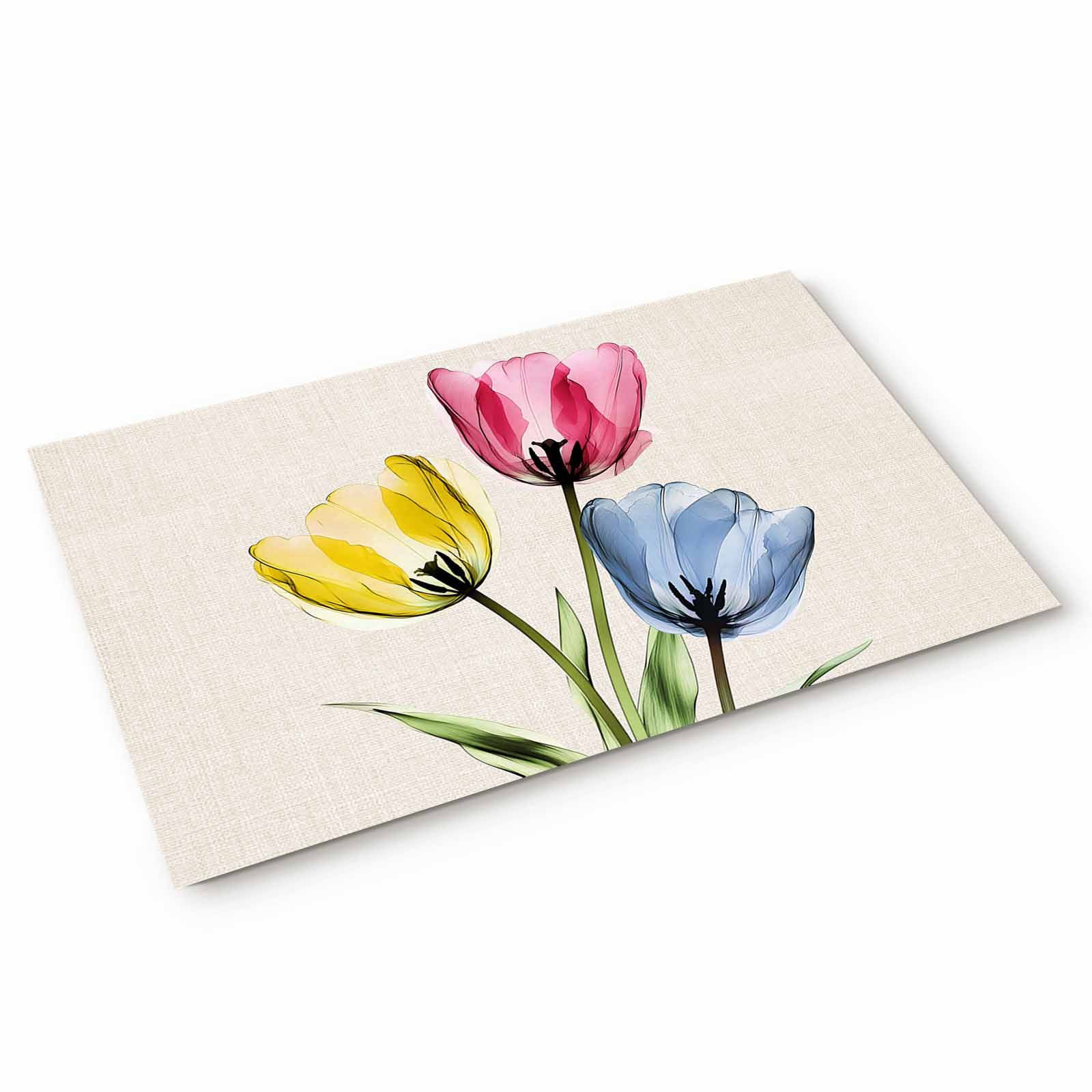 Blue Red Yellow Tulips Door Mat Country Flowers Non Slip Absorbent ...