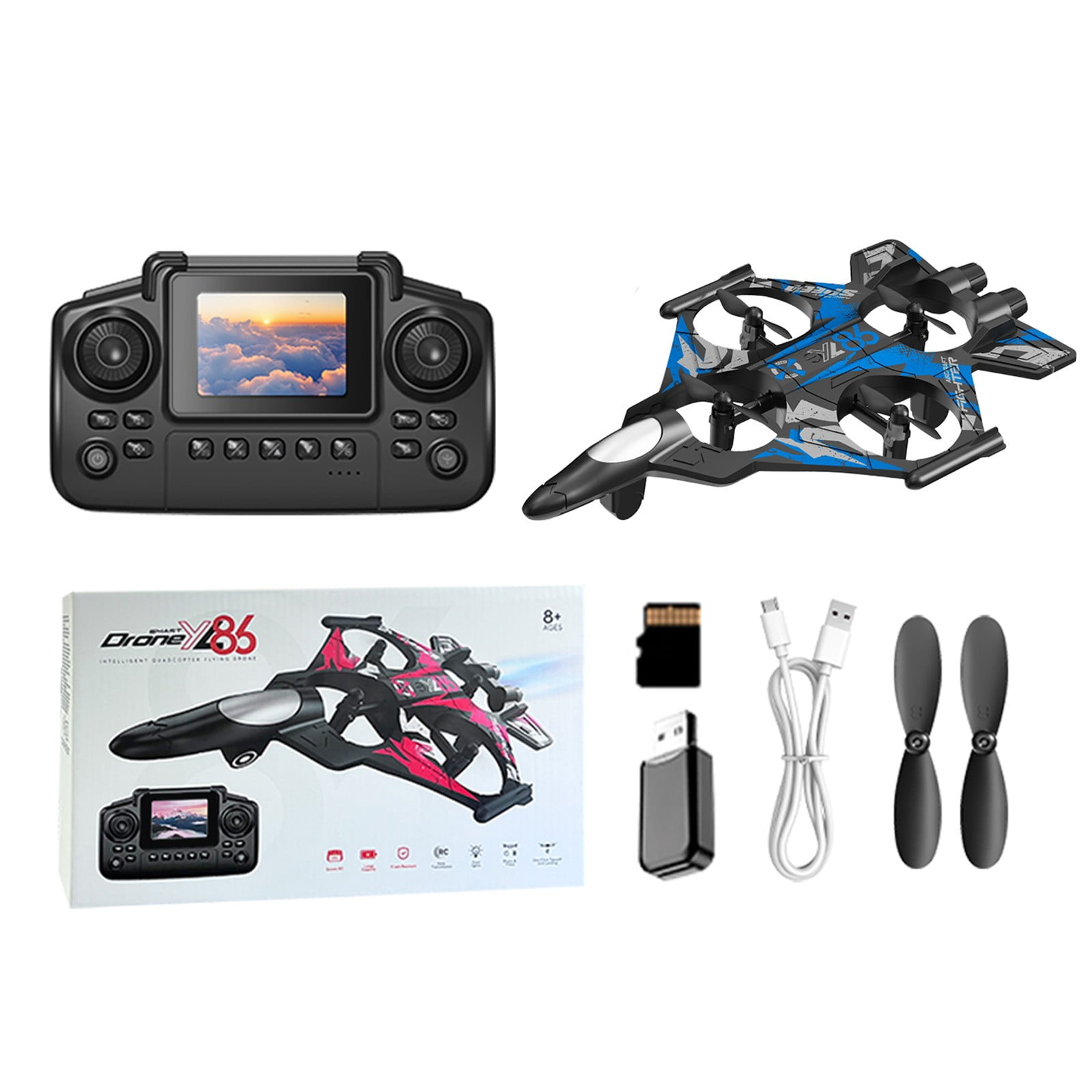 Blue Remote Control Airplane With Screen Display, Hd Camera, Led Lights ...