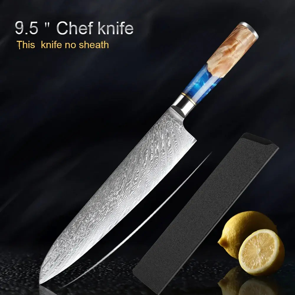 Blue Resin Kitchen Knives Damascus Steel High Quality VG10 Chef Knife ...