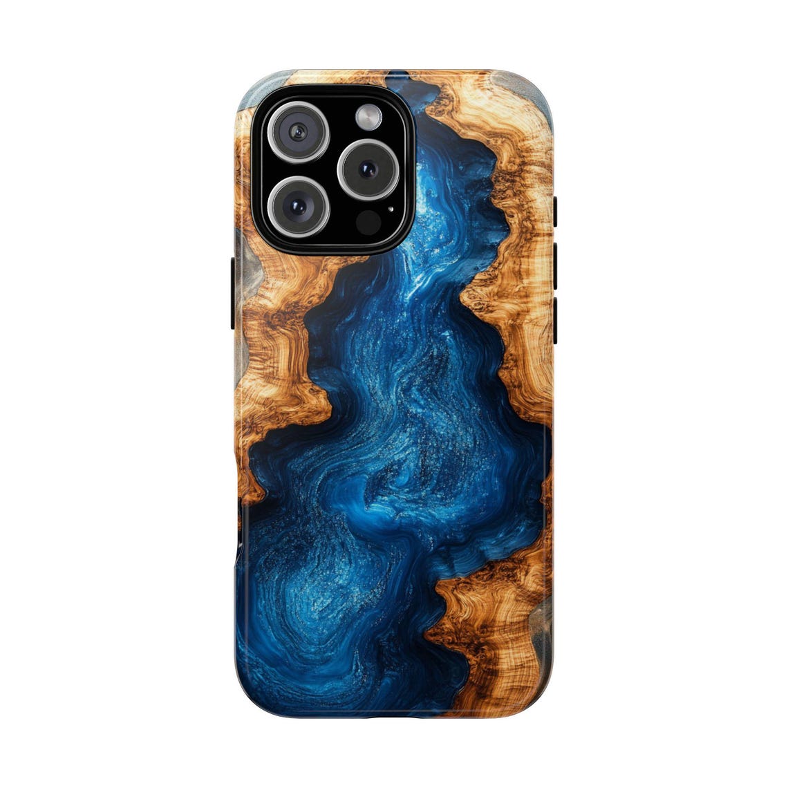 Blue Resin Wood Grain Marble Modern Abstract Art Phone Case for iPhone ...