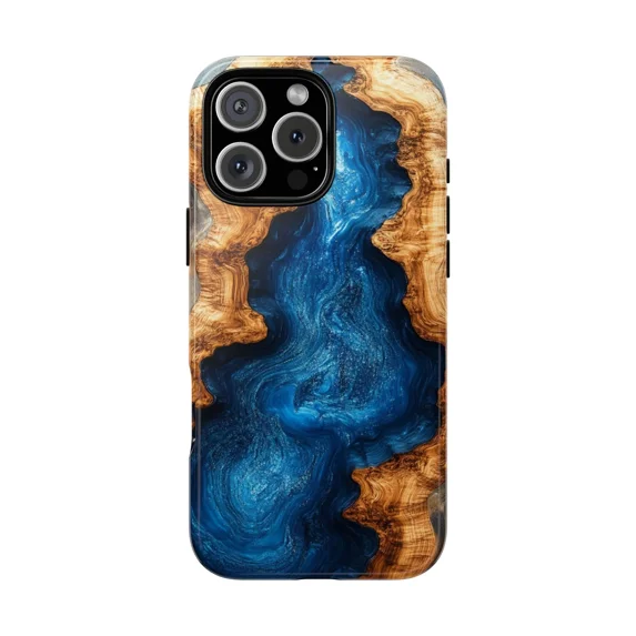 Blue Resin Wood Grain Marble Texture Phone Case for iPhone 17 11 12 13 ...
