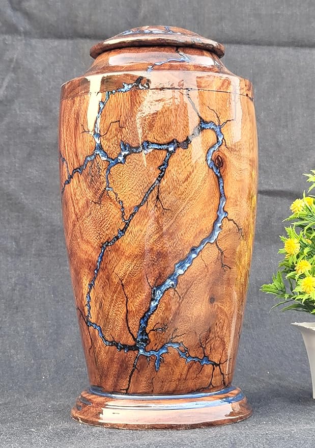 Blue Resin and Rosewood Cremation urn for Human Ashes Adult Wooden Urn ...