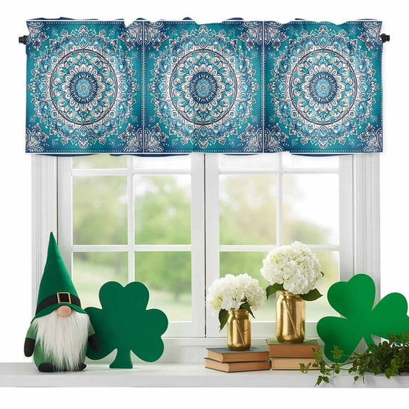 Blue Retro Boho Ethnic Valances for Windows, Abstract Tribal Flower Rod ...