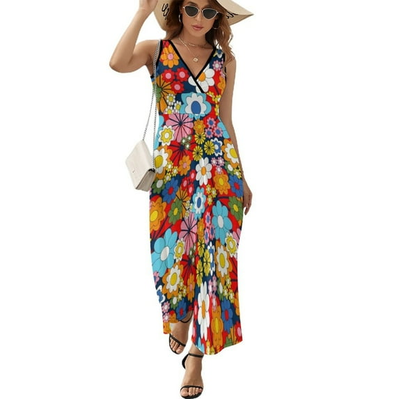 Blue Retro Bright Sleeveless Dress summer clothes Long dresses dresses ...