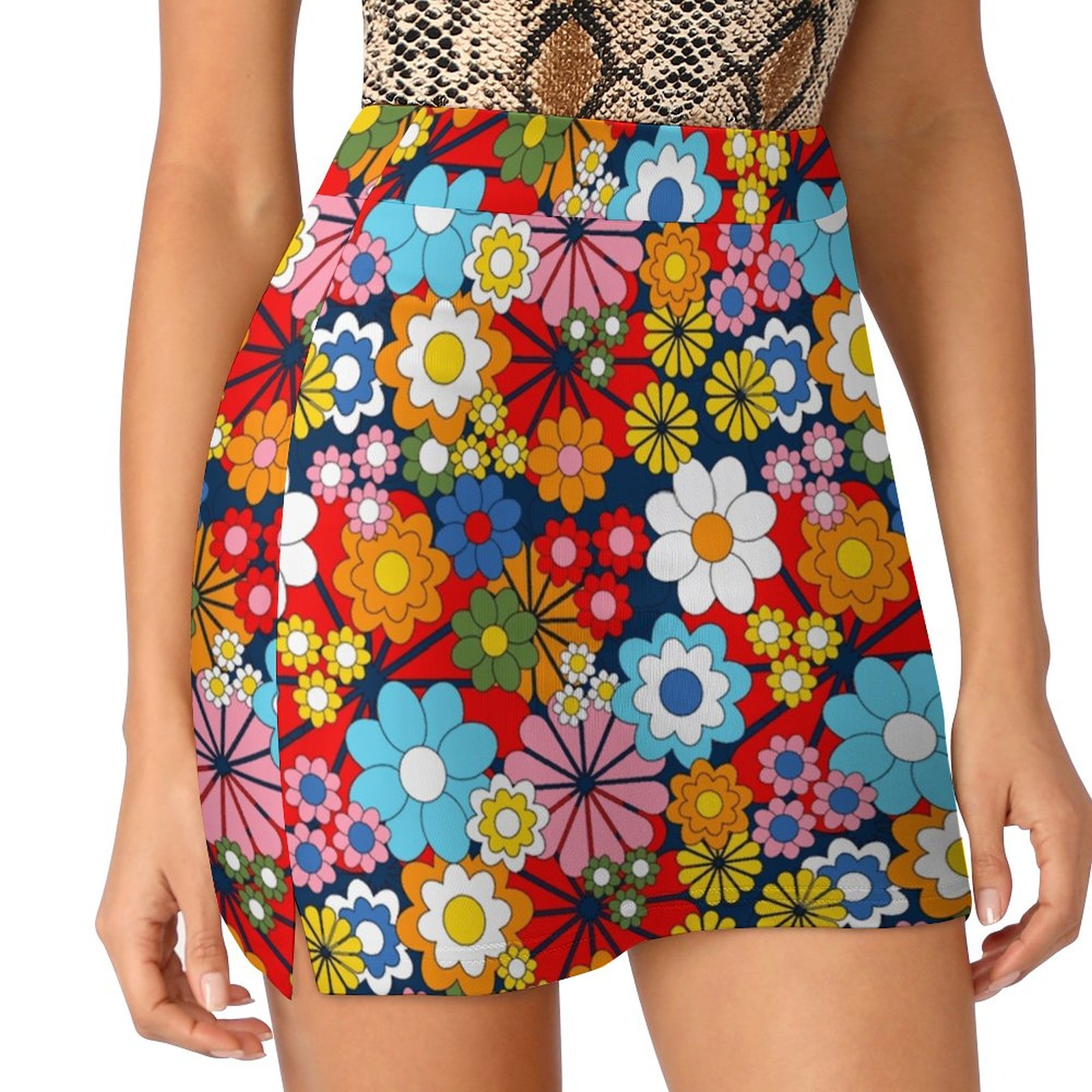 Blue Retro Bright Women's skirt With Pocket Vintage Skirt Printing A ...
