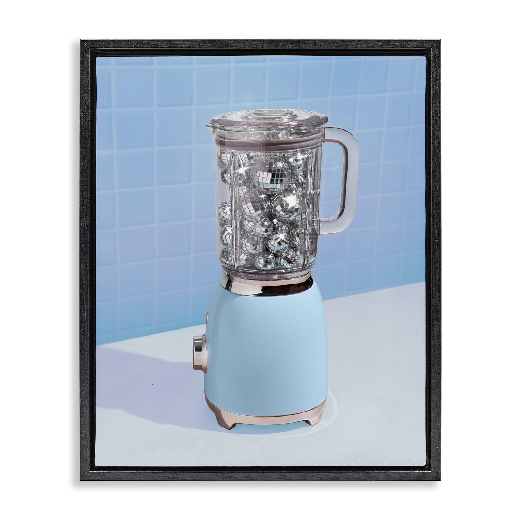 Blue Retro Disco Blender Black Framed Floater Canvas Wall Art, design ...