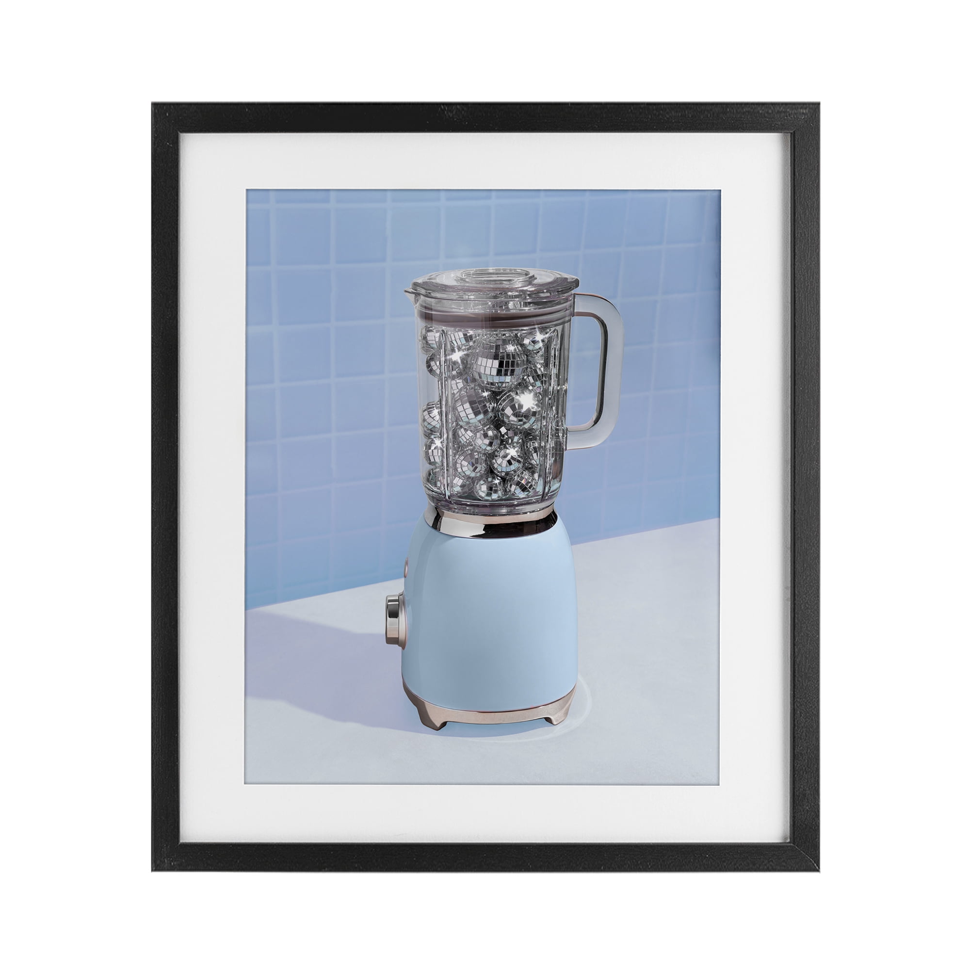 Blue Retro Disco Blender Black Framed Print Under Glass, design by LISH ...