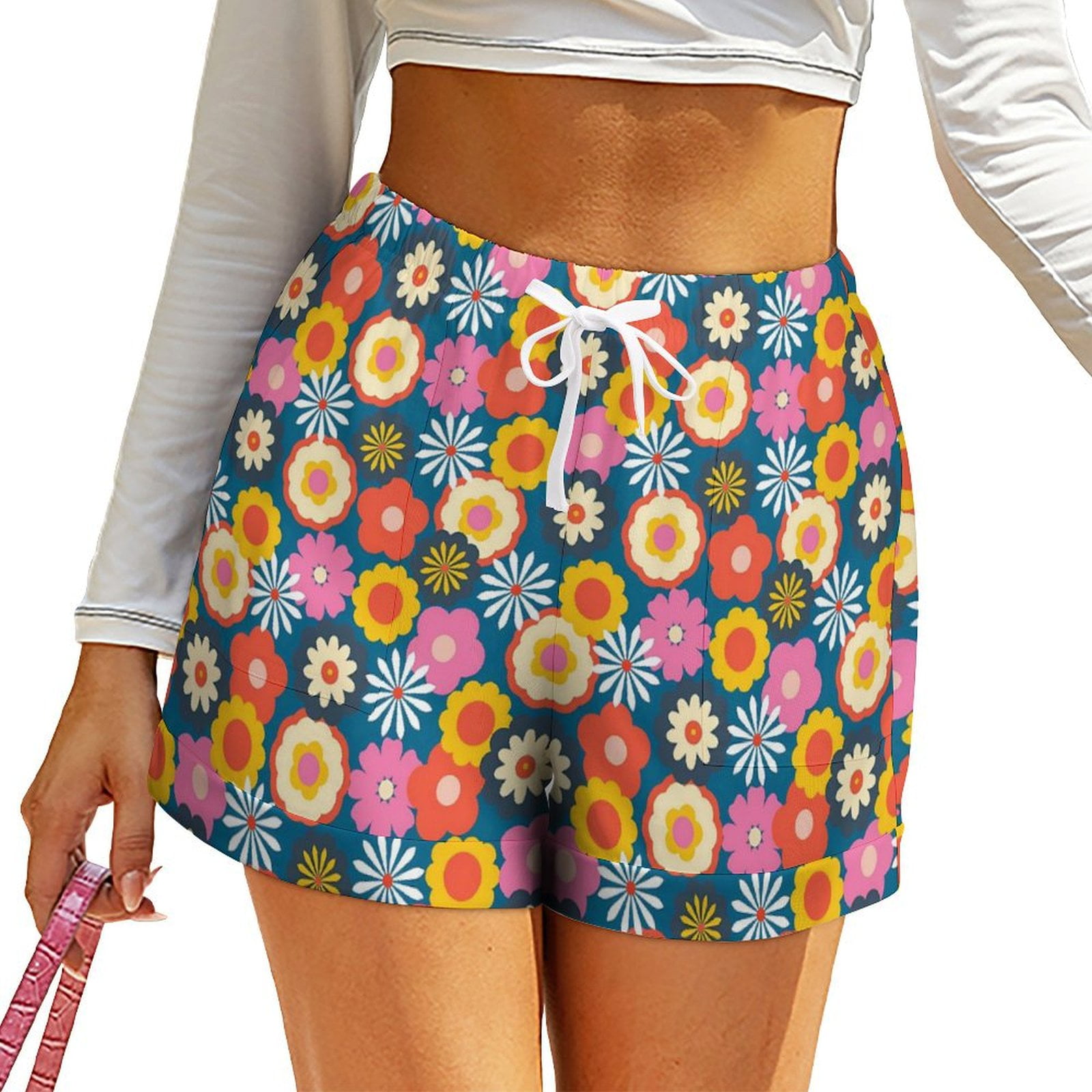 Blue Retro Flower Shorts High Waisted Sexy Shorts Female Streetwear ...