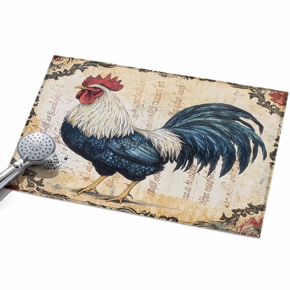 Blue Retro Rooster Entryway Rug 2x3ft Washable Non Slip Bathroom Rug ...