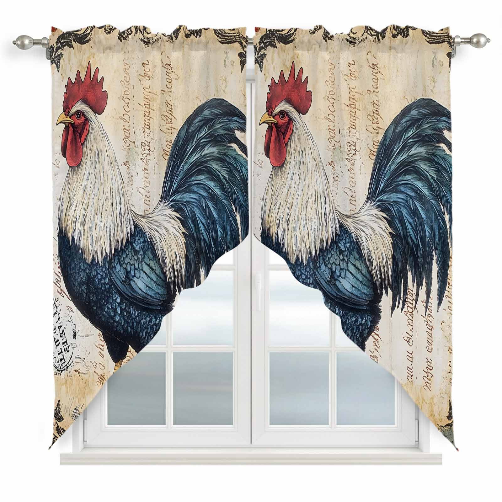 Blue Retro Rooster Swag Curtains Pastoral Elegant Animals Swag Valances ...