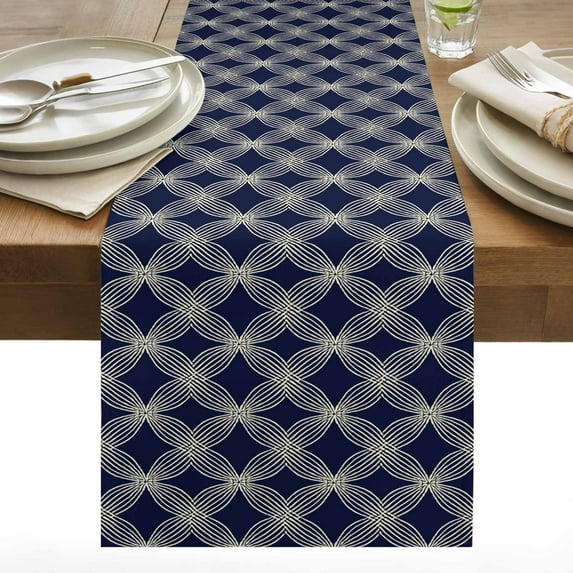 Blue Retro Table Runner 13x90 inch Abstract Art Modern Geometric Cotton ...