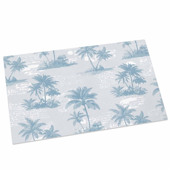 Blue Retro Tropical Door Mat 18x30 Inch Palm Trees Old Newspapers ...