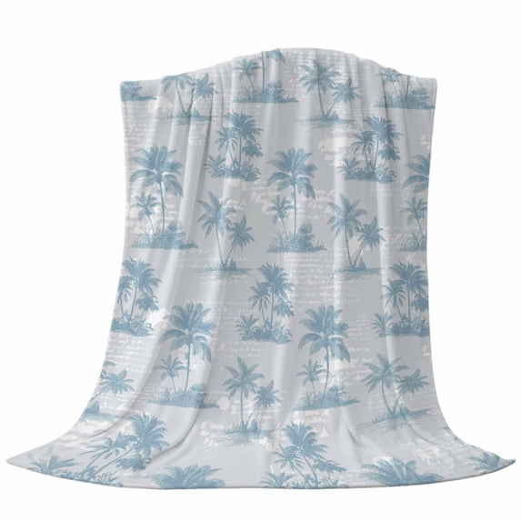 Blue Retro Tropical Fleece Throw Blanket Lightweight Palm Trees Old ...