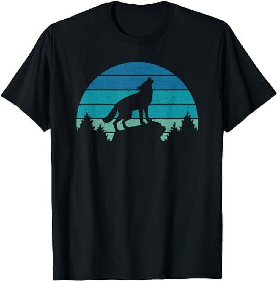 Blue Retro Wolf Forest Print Wild Animal Wilderness Wolves T-Shirt ...