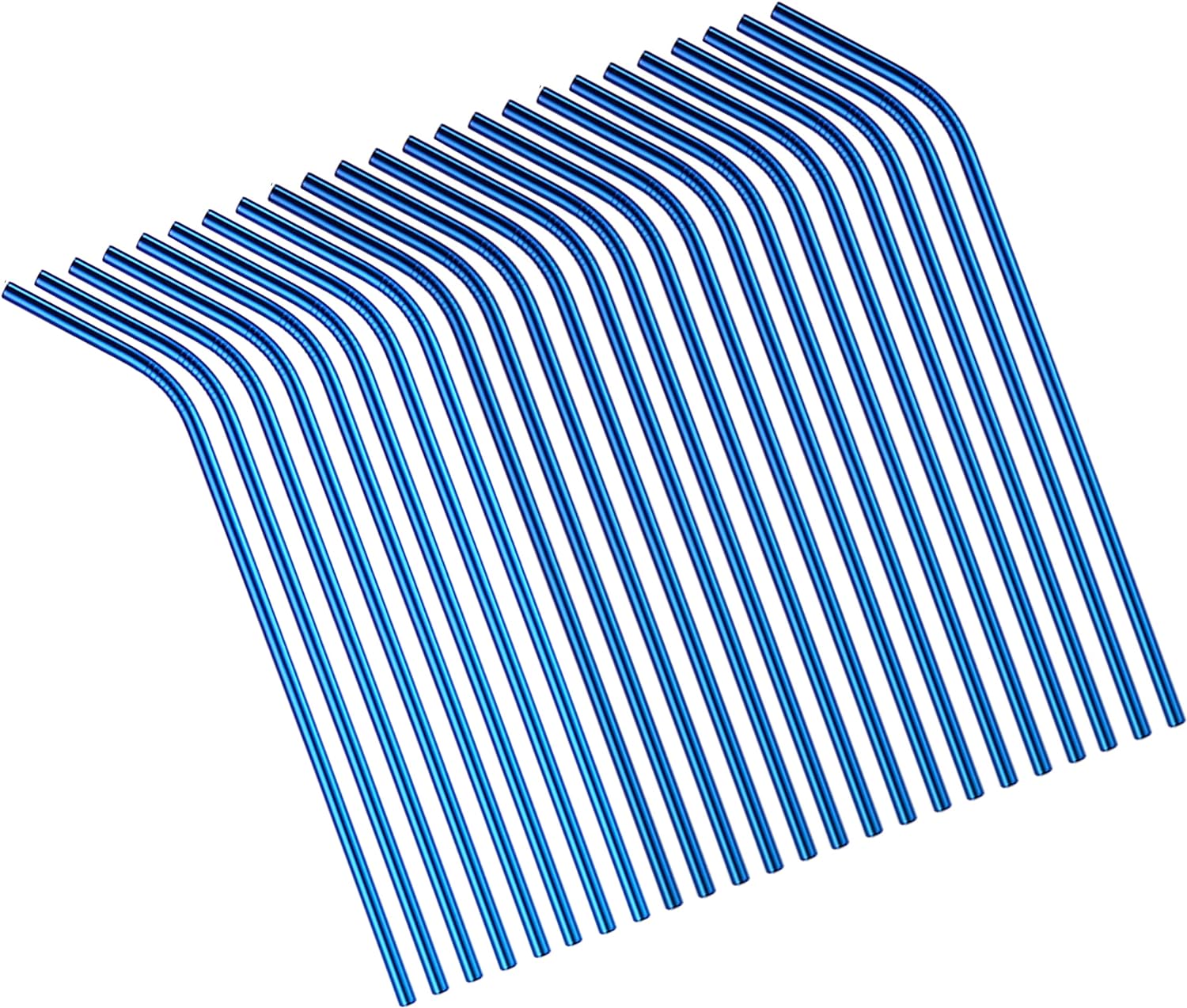 Blue Reusable Metal Straws 100Pcs. Stainless Steel Straws10.5" 265mm Ultra Long Curved Bent ...
