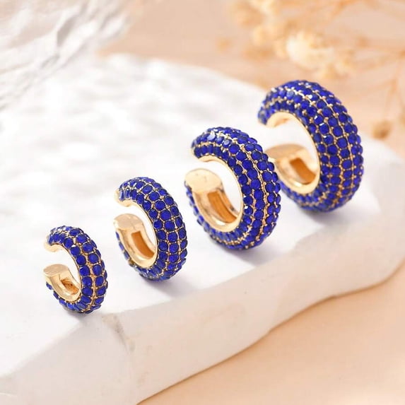 Blue Rhinestone Clip-On Ear Cuffs Set - 4PCS Baolan, Goldtone Metal ...