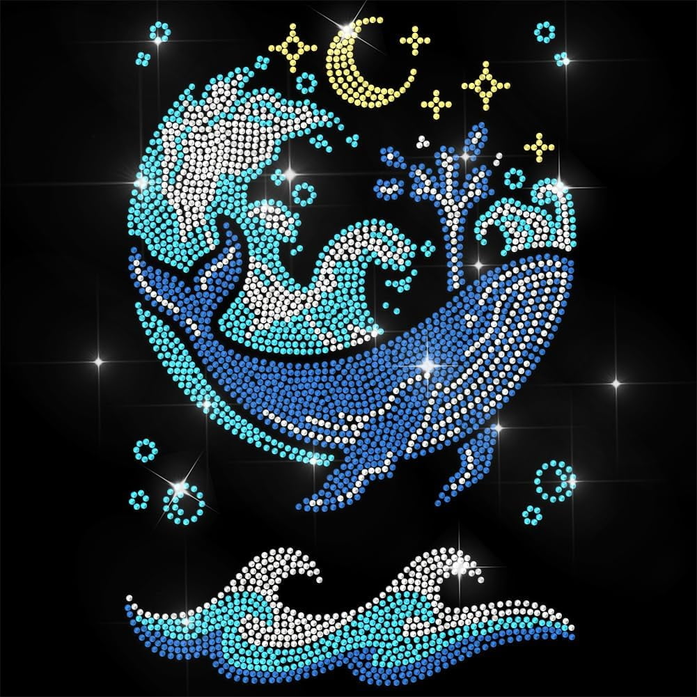 Blue Rhinestone Iron on Transfer Waves and Whales Bling Diamond Hotfix ...