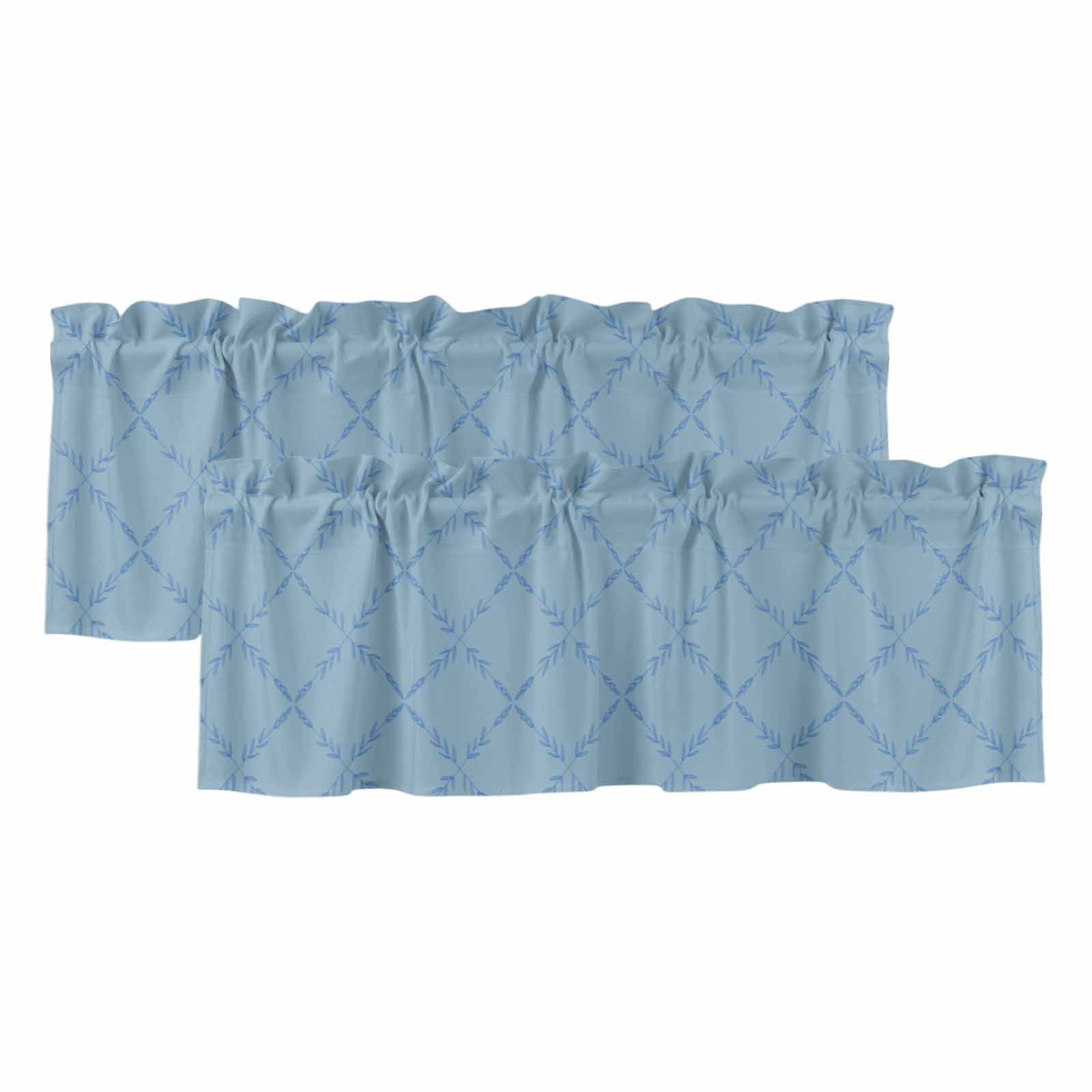 Blue Rhombus 2 Panels Kitchen Valance, Modern Blue Plaid Abstract ...