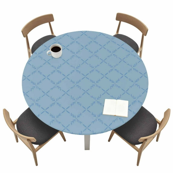 Blue Rhombus Round Fitted Tablecloth with Elastic Edge Modern Blue ...