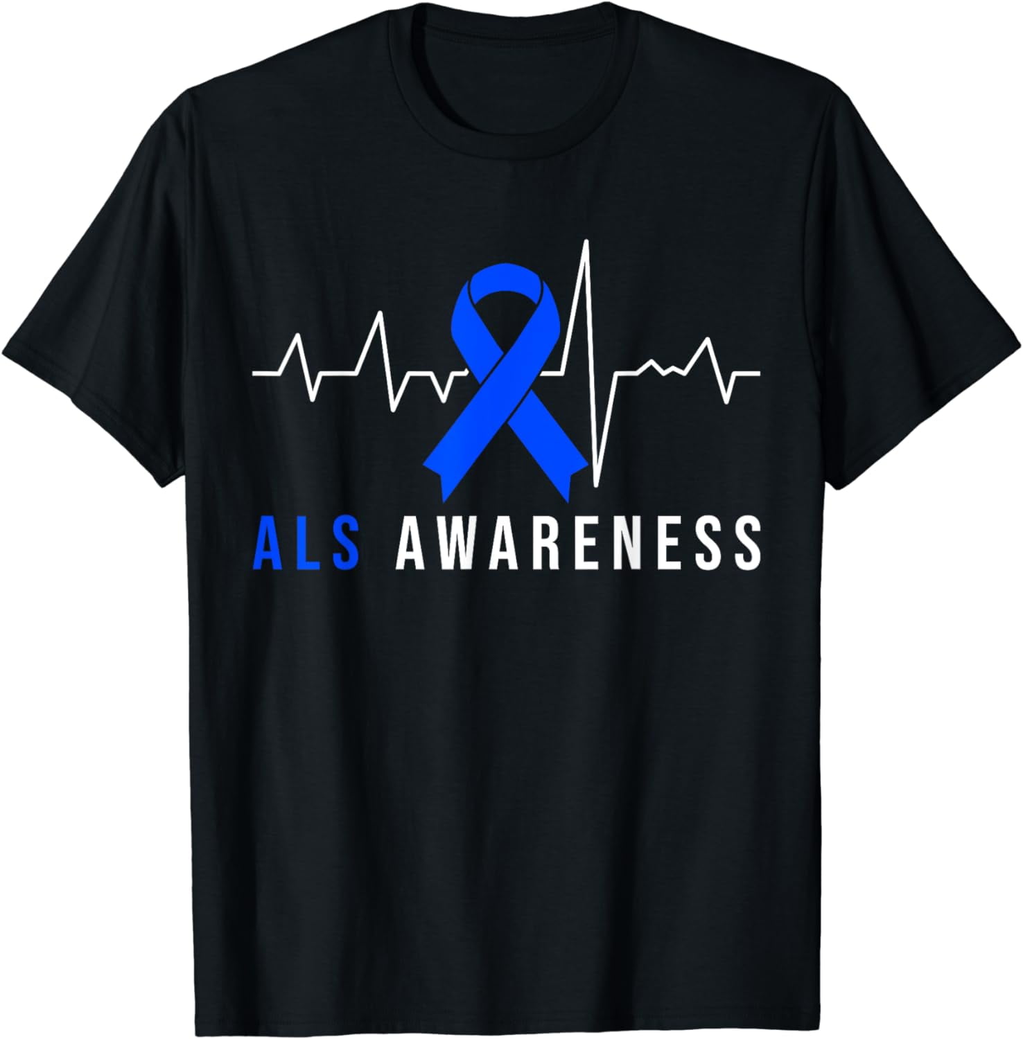 Blue Ribbon ALS Awareness Heartbeat T-Shirt - Walmart.com