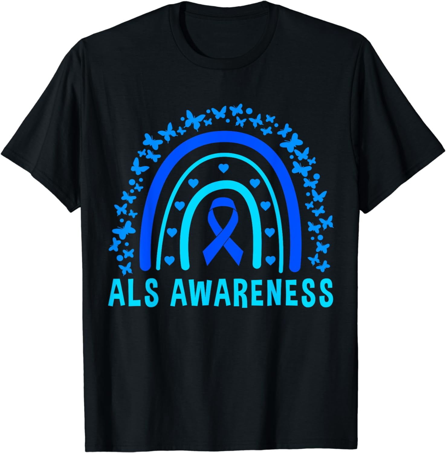Blue Ribbon ALS Awareness Rainbow Cotton T-Shirt - Walmart.com