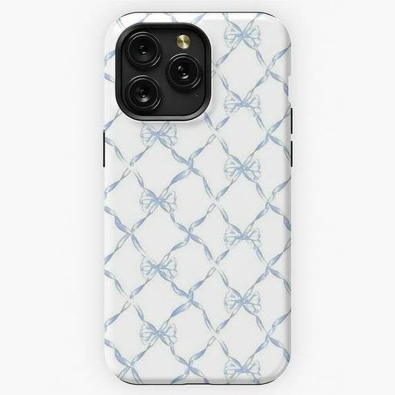 Blue Ribbon Bows Coquette Pattern Art iPhone Case 17 11 12 13 14 15 16 ...