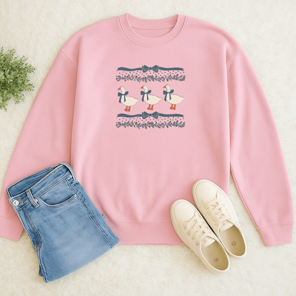 Blue Ribbon Cartoon Geese Retro Funny Graphic Print Cozy Style ...