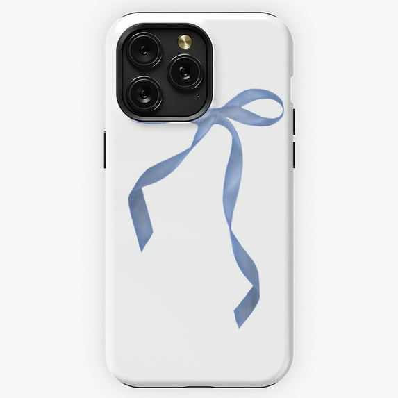 Blue Ribbon Elegant Minimal Gift Design iPhone Case 17 11 12 13 14 15 ...