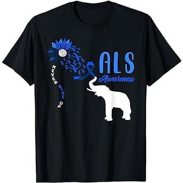 Blue Ribbon Elephant ALS Warrior Support ALS Awareness T-Shirt ...
