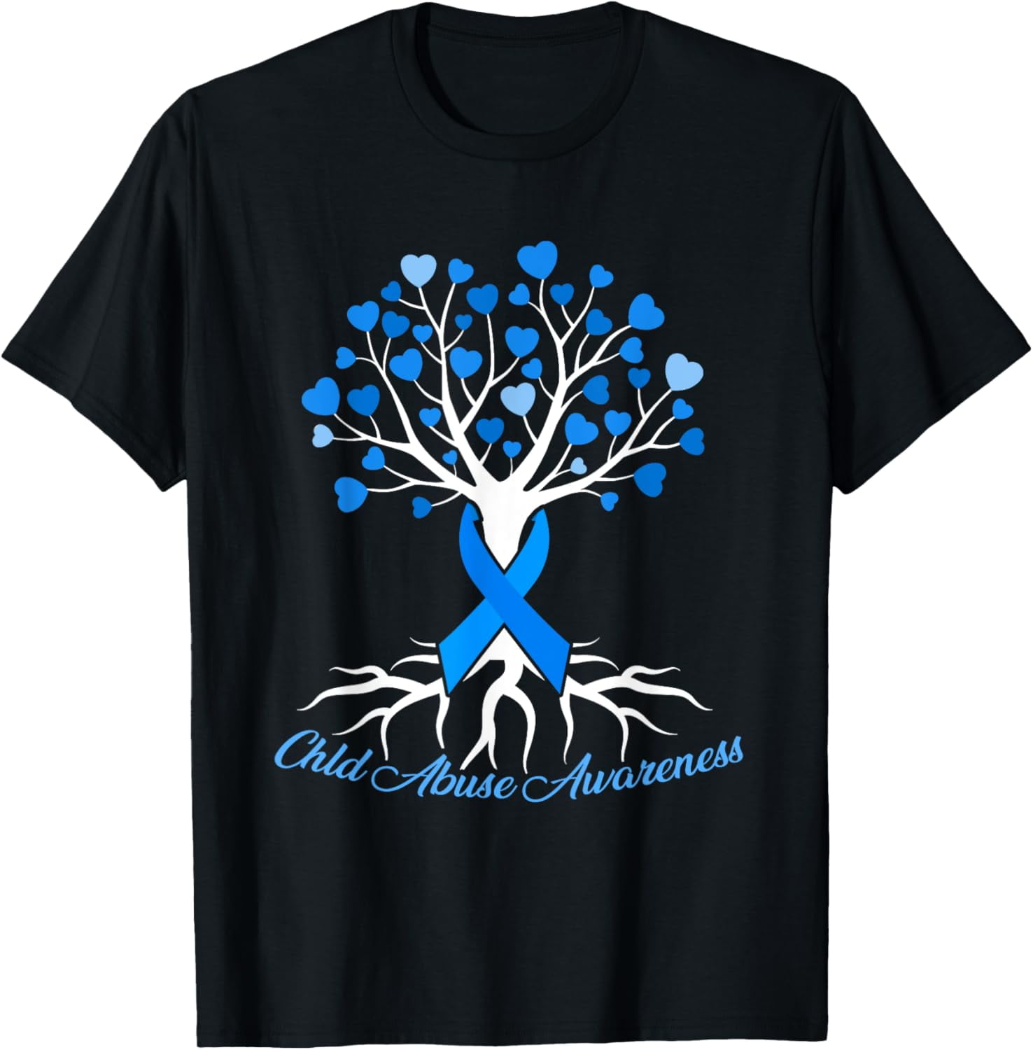 Blue Ribbon Tree Heart Child Abuse Prevention Month Support T-Shirt ...