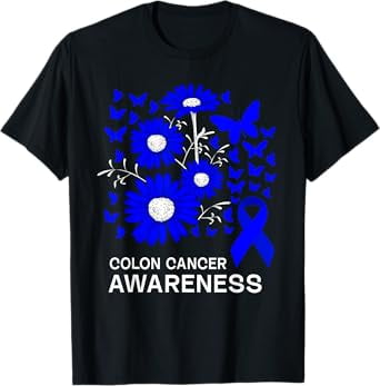 Blue Ribbon With Daisy Flower Colon Cancer Awareness T-Shirt - Walmart.com