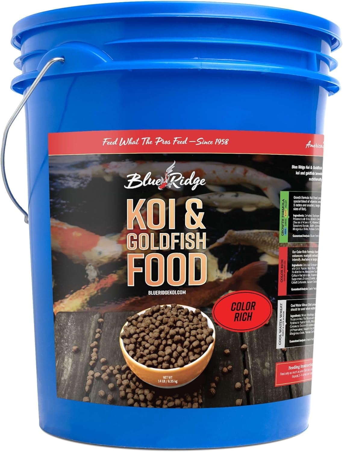 Blue Ridge Koi Fish Food 14lb - Koi Food Color Growth Formula, Goldfish ...