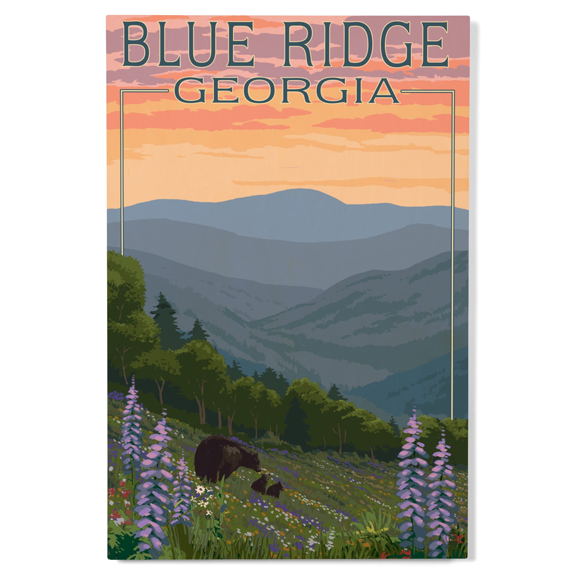 Blue Ridge Georgia, Bear Family and Spring Flowers Birch Wood Wall Sign ...